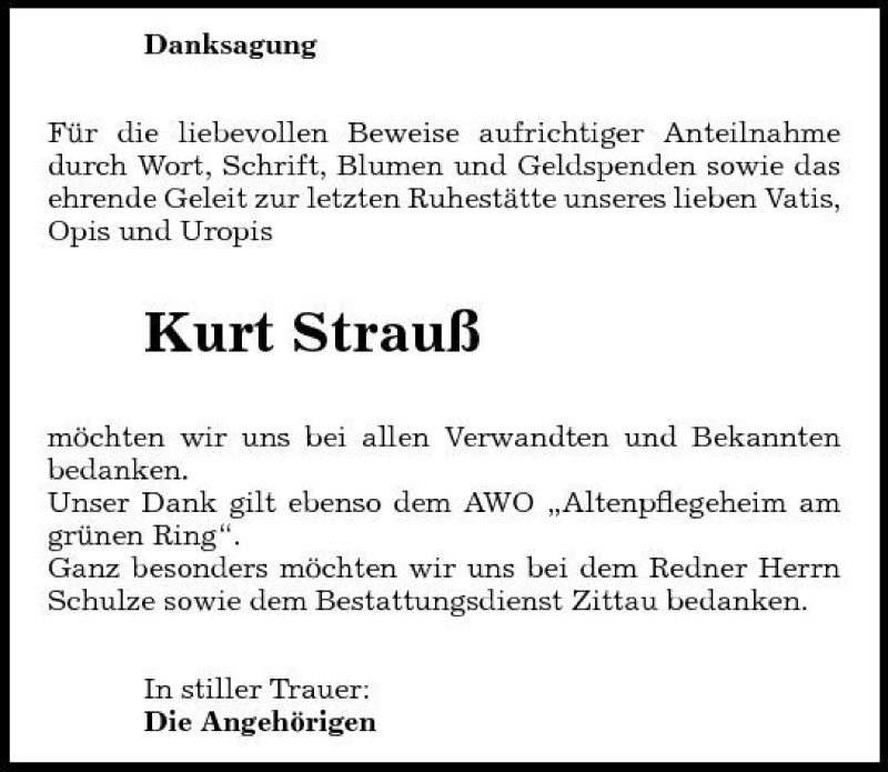 Traueranzeigen von Kurt Strauß | trauer-anzeigen.de