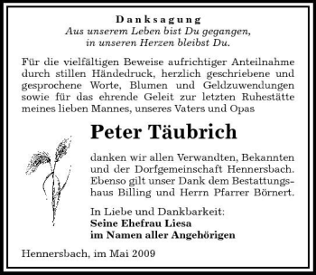 Traueranzeigen von Peter Täubrich | trauer-anzeigen.de