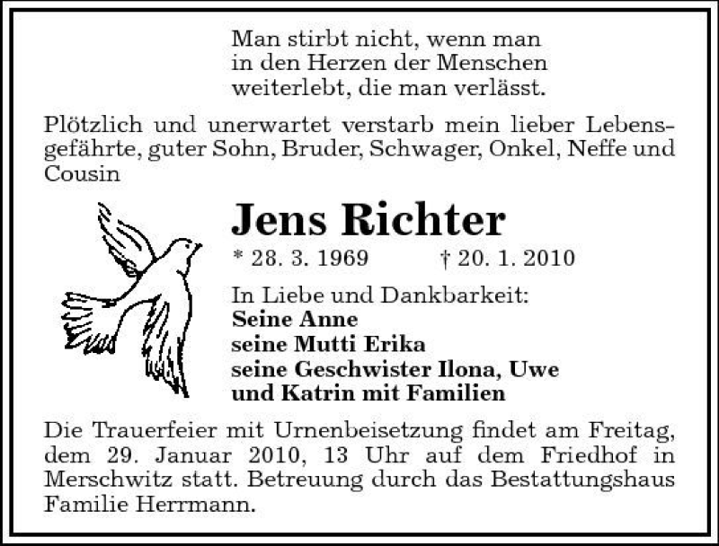 Traueranzeigen von Jens Richter | trauer-anzeigen.de