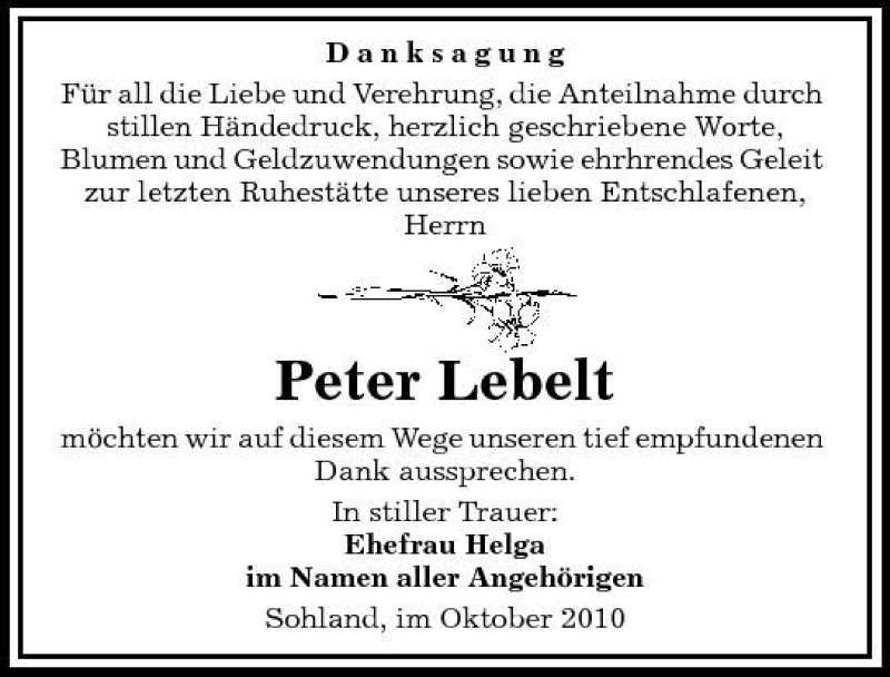 Traueranzeigen von Peter Lebelt | trauer-anzeigen.de
