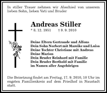 Traueranzeigen von Andreas Stiller | trauer-anzeigen.de