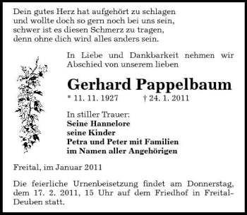 Traueranzeigen von Gerhard Pappelbaum | trauer-anzeigen.de