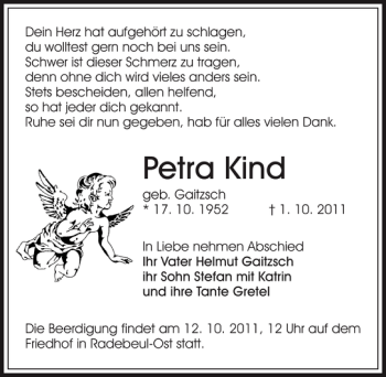 Traueranzeigen von Petra Kind | trauer-anzeigen.de
