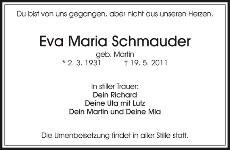 Traueranzeigen von Eva Maria Schmauder | trauer-anzeigen.de