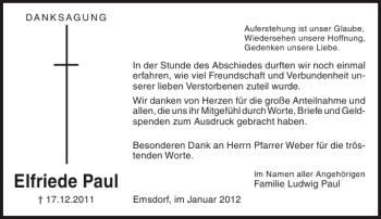 Traueranzeigen von Elfriede Paul | trauer-anzeigen.de