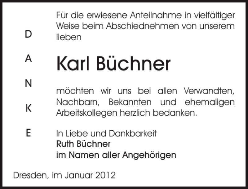 Traueranzeigen von Karl Büchner | trauer-anzeigen.de