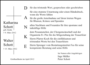 Traueranzeigen von Katharina Schott Walter Schott | trauer-anzeigen.de