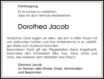 Traueranzeigen von Dorothea Jacob | trauer-anzeigen.de