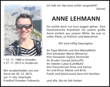 Traueranzeigen von Anne Lehmann | trauer-anzeigen.de