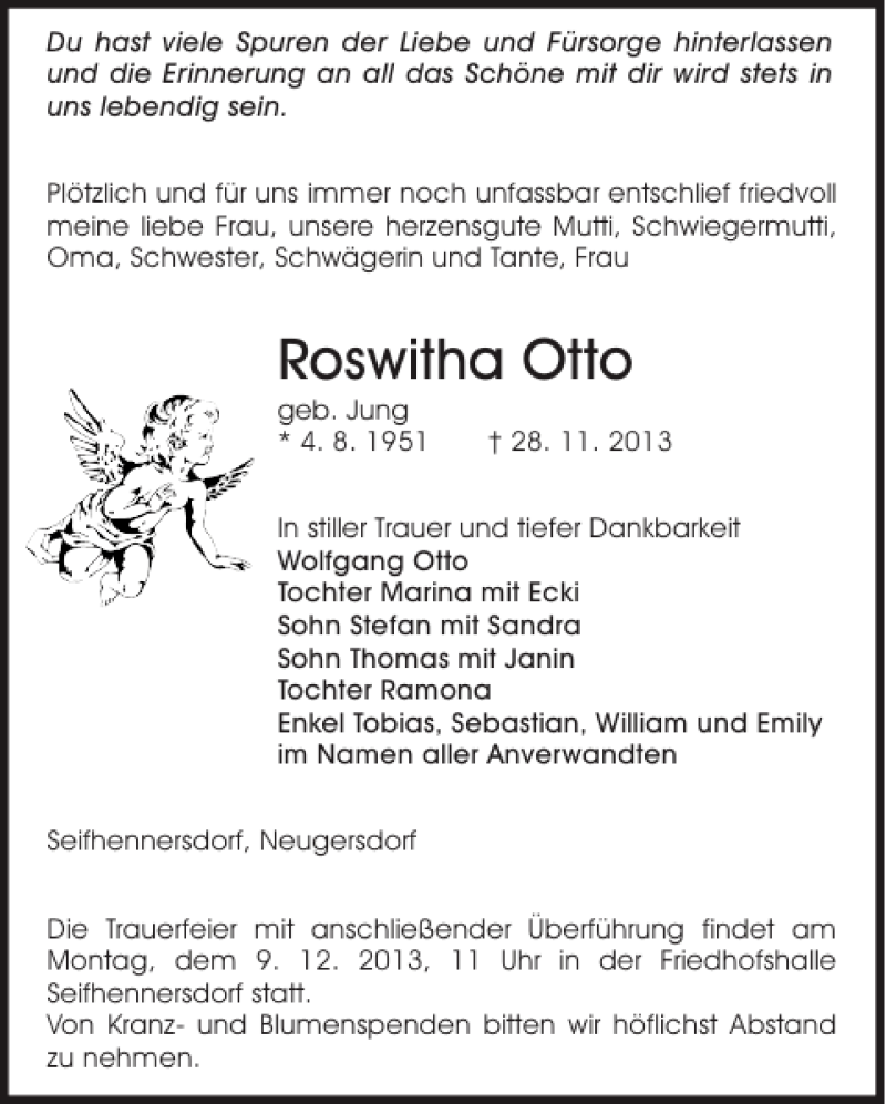 Traueranzeigen von Roswitha Otto | trauer-anzeigen.de