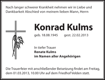 Traueranzeigen von Konrad Kulms | trauer-anzeigen.de