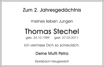 Traueranzeigen von Thomas Stechel | trauer-anzeigen.de