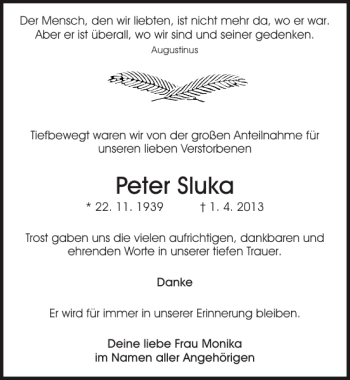 Traueranzeigen von Peter Sluka | trauer-anzeigen.de