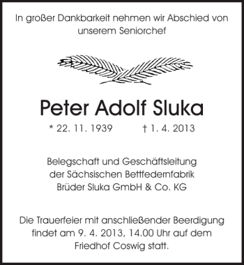 Traueranzeigen von Peter Adolf Sluka | trauer-anzeigen.de