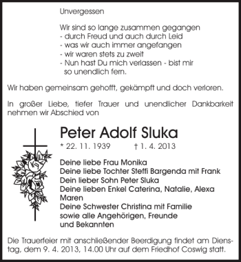 Traueranzeigen von Peter Adolf Sluka | trauer-anzeigen.de