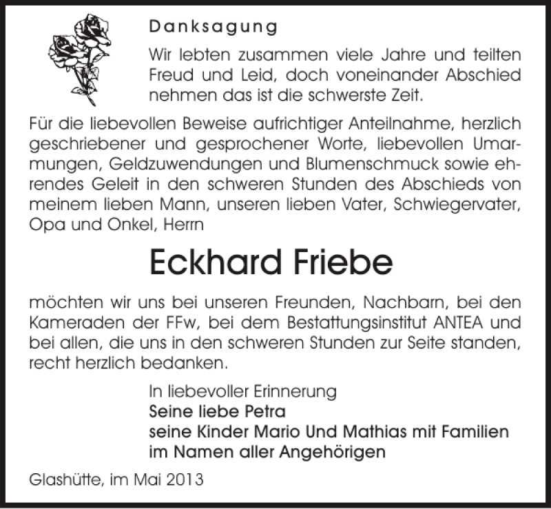 Traueranzeigen von Eckhard Friebe | trauer-anzeigen.de