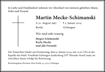 Traueranzeigen von Martin Mecke-Schimanski | trauer-anzeigen.de