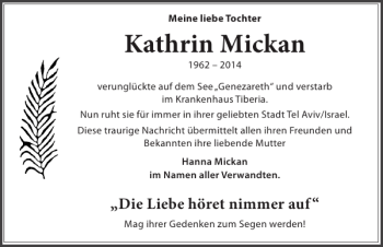 Traueranzeigen von Kathrin Mickan | trauer-anzeigen.de
