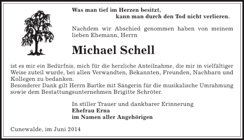 Traueranzeigen von Michael Schell | trauer-anzeigen.de