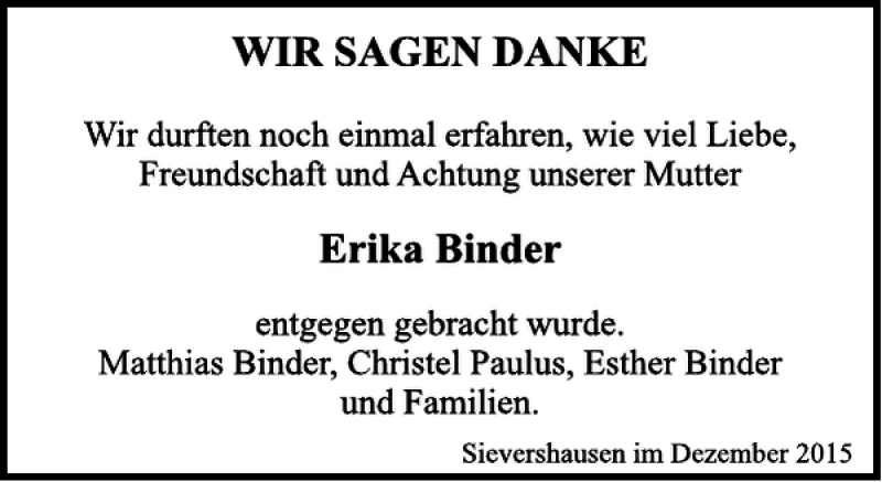 Traueranzeigen von Erika Binder | trauer-anzeigen.de