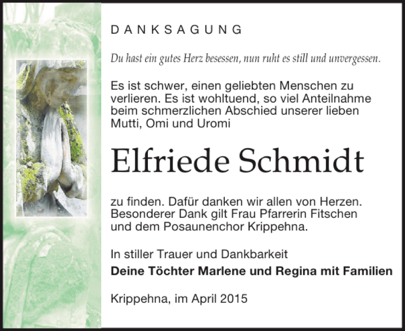 Traueranzeigen von Elfriede Schmidt | trauer-anzeigen.de