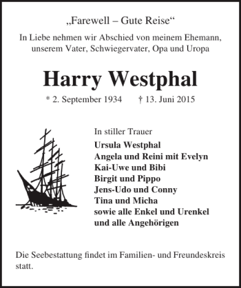 Traueranzeigen von Harry Westphal | trauer-anzeigen.de