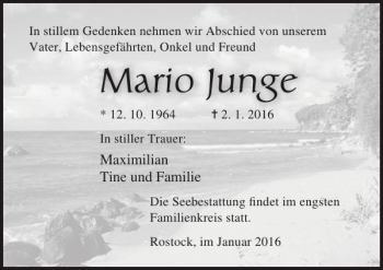 Traueranzeigen von Mario Junge | trauer-anzeigen.de
