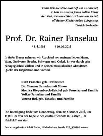 Traueranzeigen von Rainer Fanselau | trauer-anzeigen.de