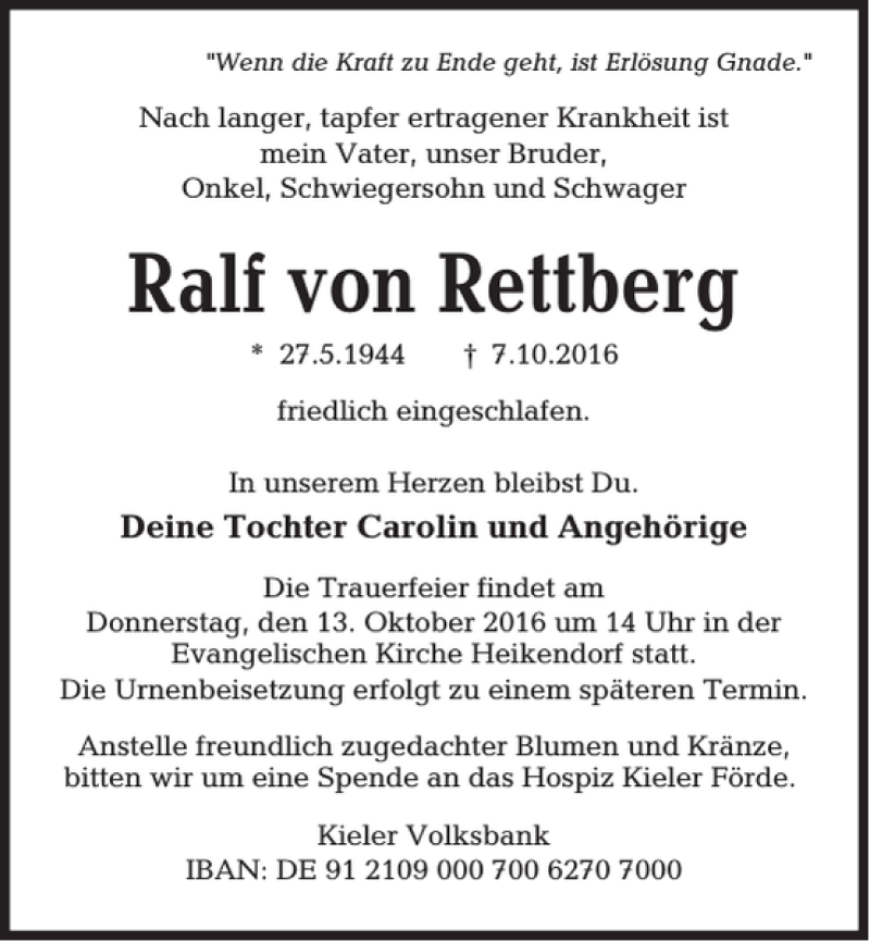 Traueranzeigen von Ralf von Rettberg | trauer-anzeigen.de