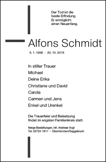 Traueranzeigen von Schmidt Alfons | trauer-anzeigen.de