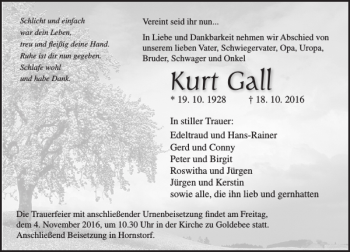 Traueranzeigen von Kurt Gall | trauer-anzeigen.de