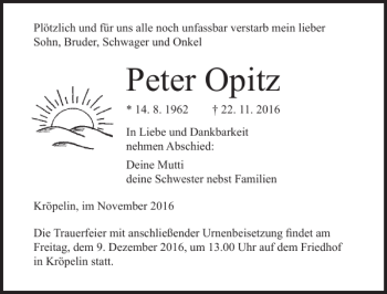 Traueranzeigen von Peter Opitz | trauer-anzeigen.de