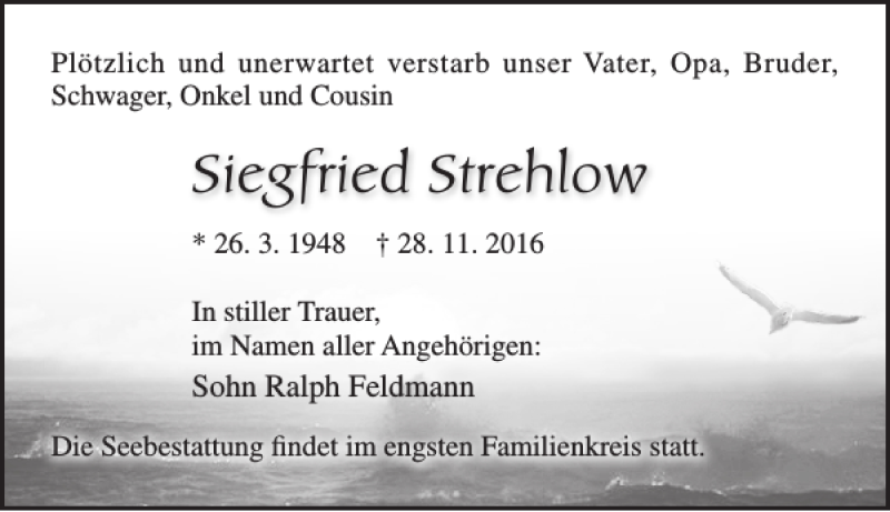 Traueranzeigen von Siegfried Strehlow | trauer-anzeigen.de