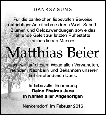 Traueranzeigen von Matthias Beier | trauer-anzeigen.de