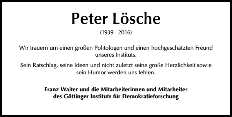 Traueranzeigen von Peter Lösche | trauer-anzeigen.de