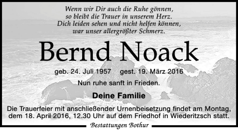 Traueranzeigen von Bernd Noack | trauer-anzeigen.de