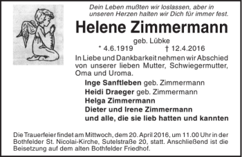 Traueranzeigen von Helene Zimmermann | trauer-anzeigen.de