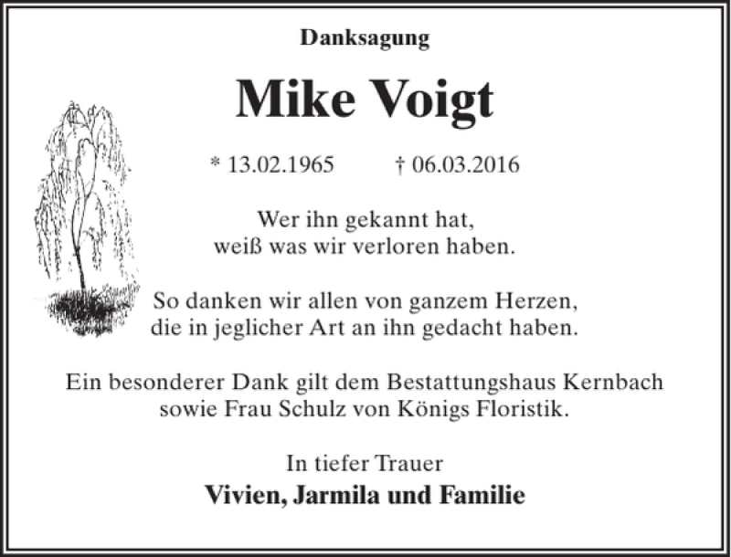 Traueranzeigen von Mike Voigt | trauer-anzeigen.de