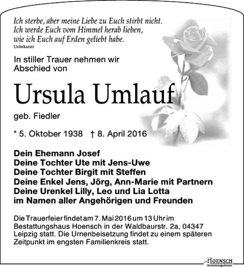 Traueranzeigen von Ursula Umlauf | trauer-anzeigen.de