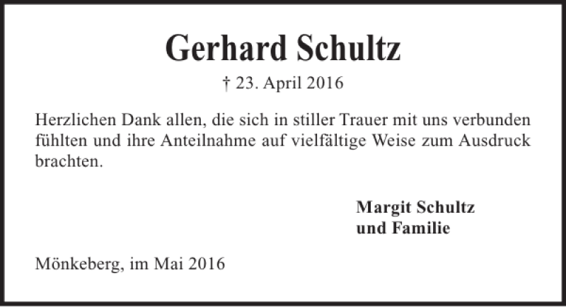 Traueranzeigen von Gerhard Schultz | trauer-anzeigen.de