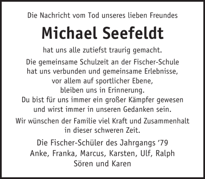 Traueranzeigen von Michael Seefeldt | trauer-anzeigen.de