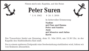 Traueranzeigen von Peter Suren | trauer-anzeigen.de