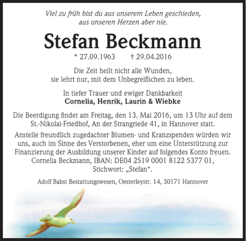 Traueranzeigen von Stefan Beckmann | trauer-anzeigen.de