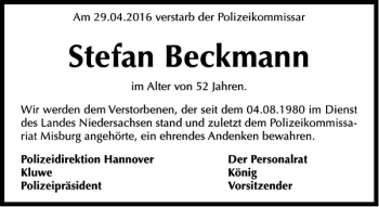 Traueranzeigen von Stefan Beckmann | trauer-anzeigen.de