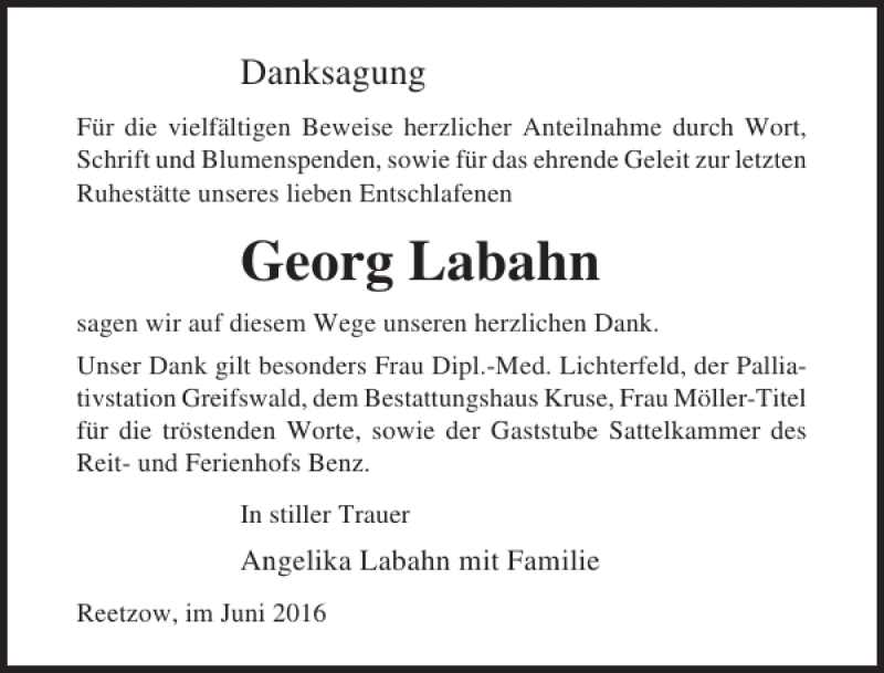 Traueranzeigen von Georg Labahn | trauer-anzeigen.de