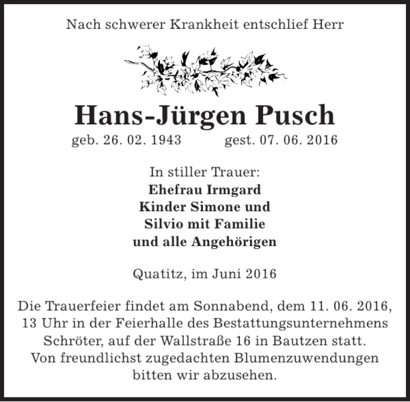 Traueranzeigen von Hans-Jürgen Pusch | trauer-anzeigen.de