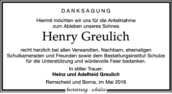 Traueranzeigen von Henry Greulich | trauer-anzeigen.de