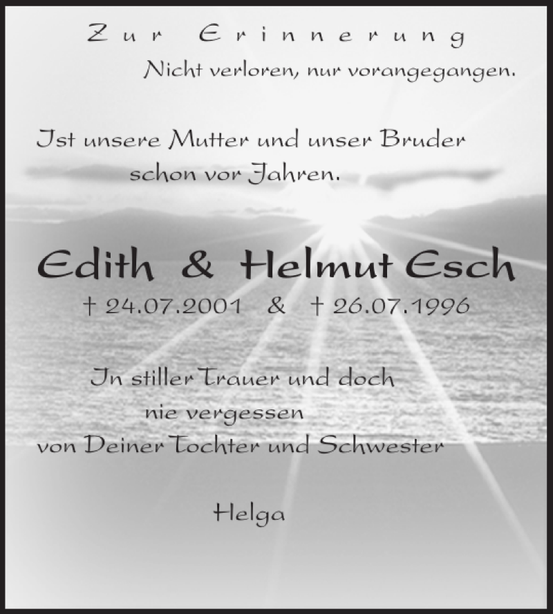 Traueranzeigen von Edith u. Helmut Esch | trauer-anzeigen.de