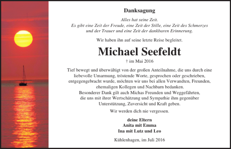 Traueranzeigen von Michael Seefeldt | trauer-anzeigen.de