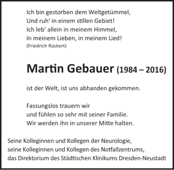 Traueranzeigen von Martin Gebauer | trauer-anzeigen.de
